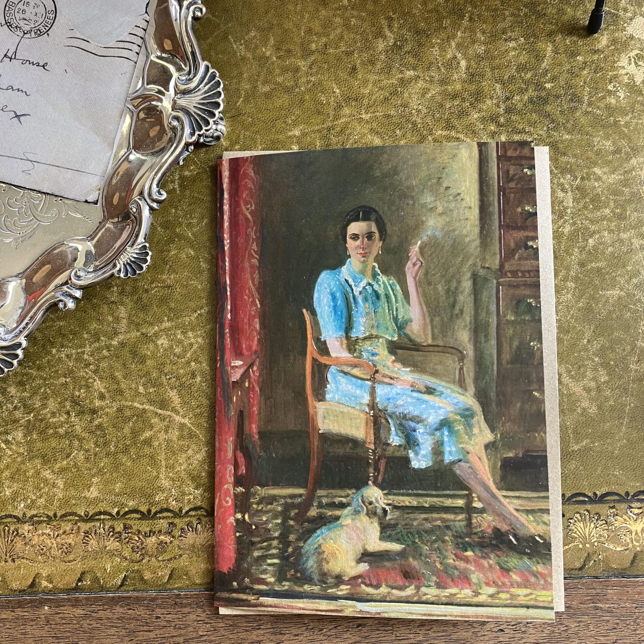 Greetings Card – Miss Hancock, Seated Smoking with a Dog in an Interior ...